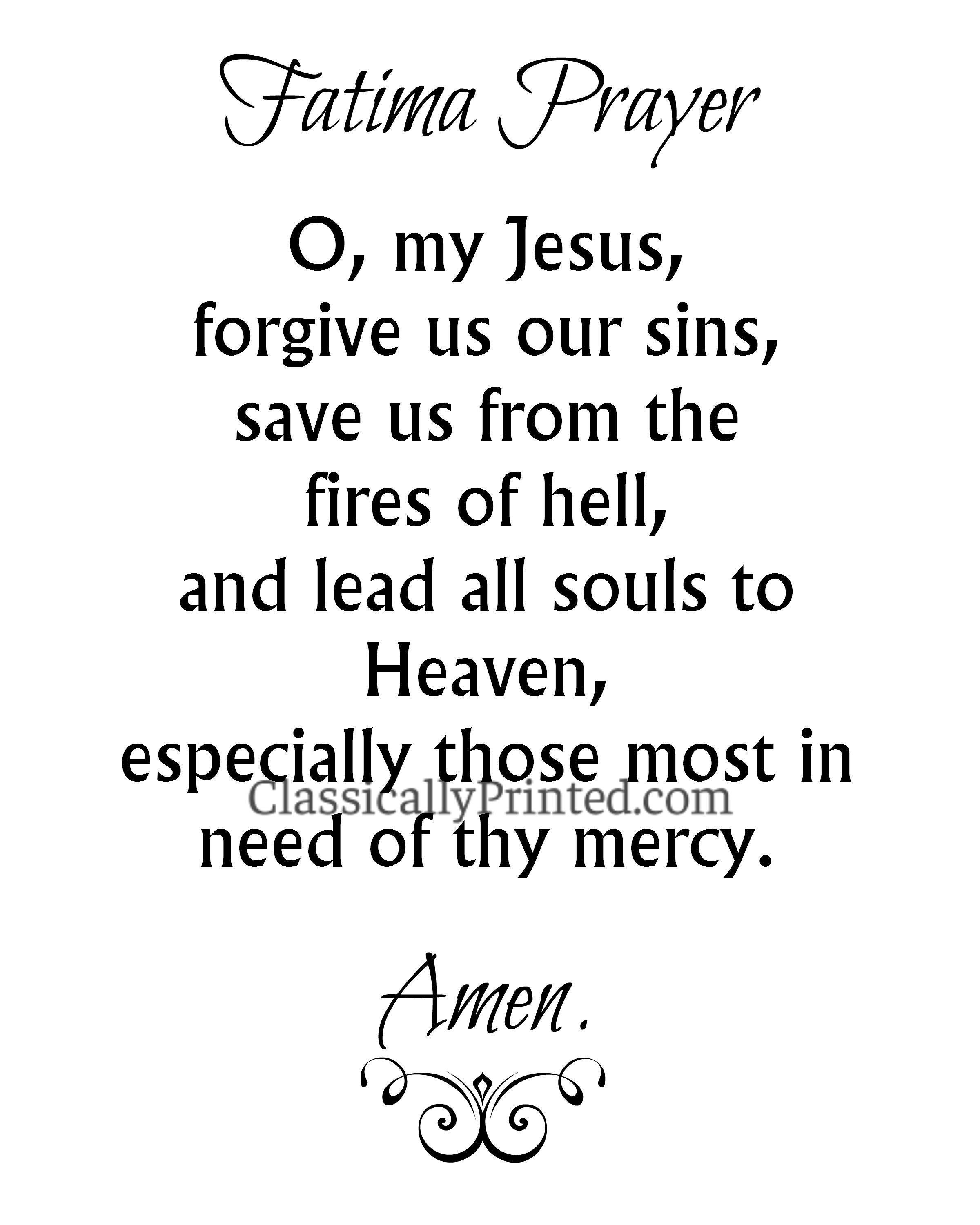 Fatima Prayer Printable: Catholic Rosary Decade (digital Download ...