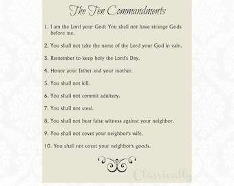 The Ten Commandments Prayer Card, Printable Card 10 Commandments, the ...