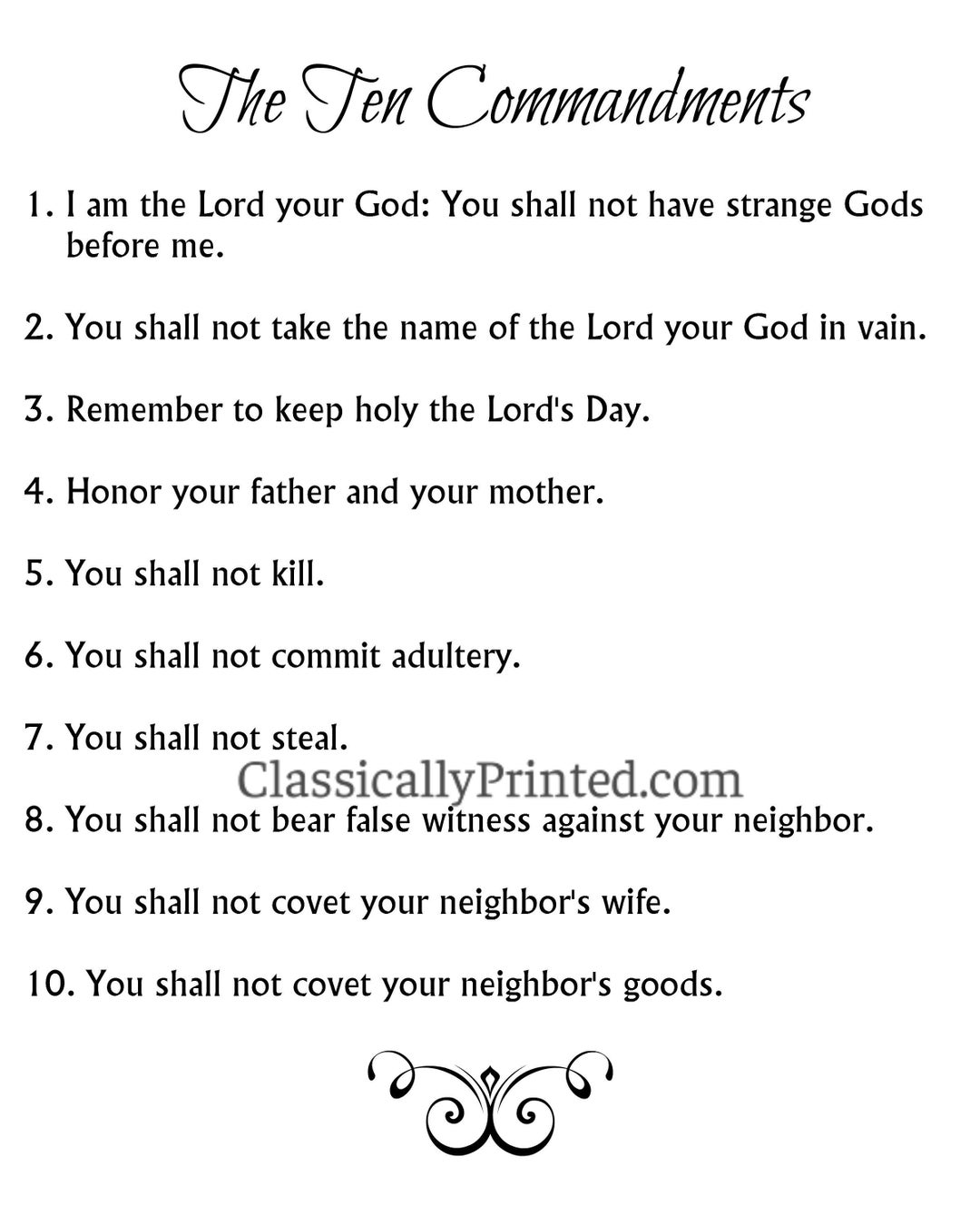 The Ten Commandments Print, Catholic Version, 8x10, 10 Commandments ...