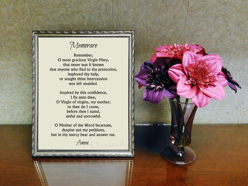 Memorare Prayer Print, Blessed Virgin Mary, 5x7 8x10 Catholic Prayer ...