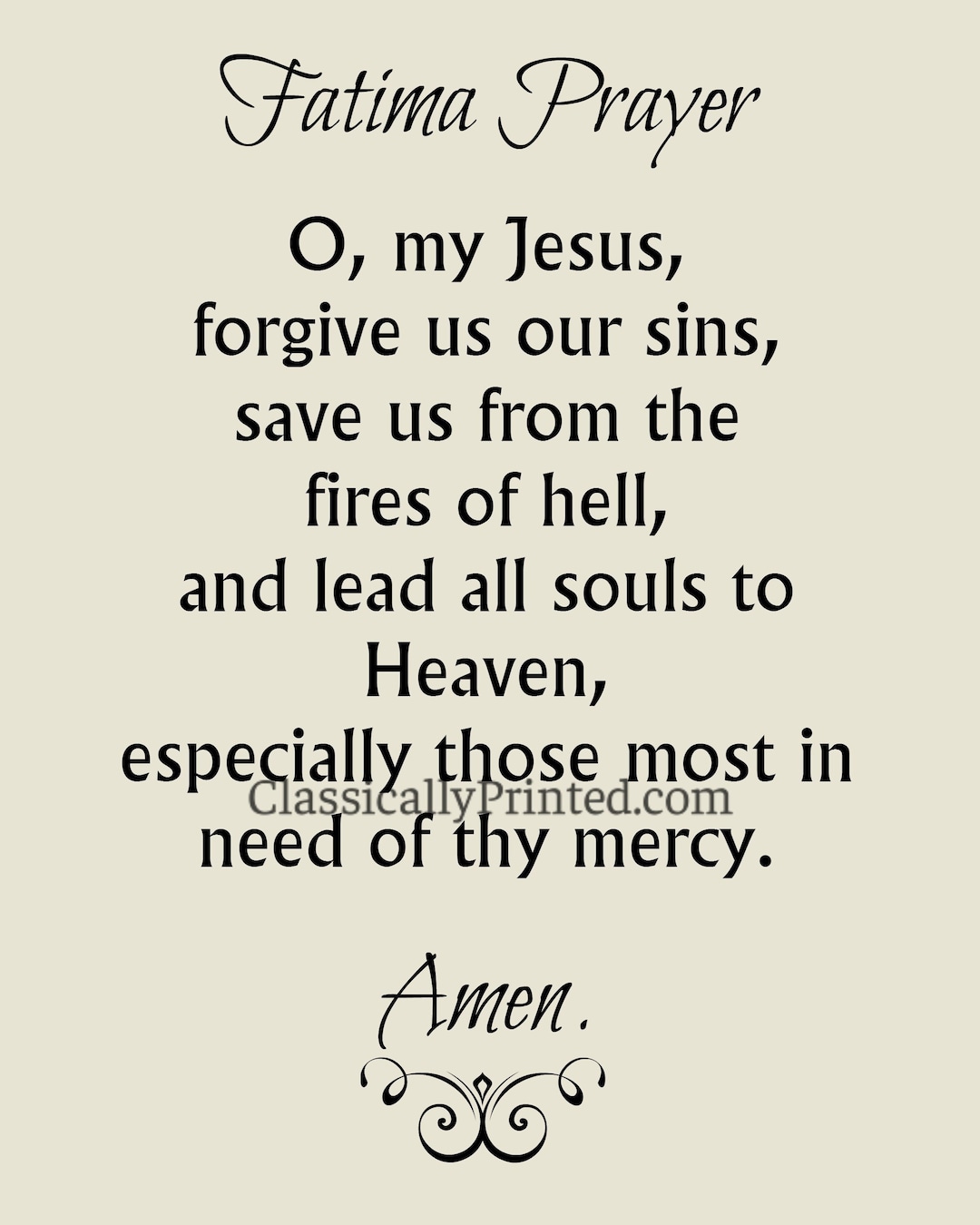 Fatima Prayer Print, 5x7 0r 8x10, Beige or White, Catholic Rosary ...