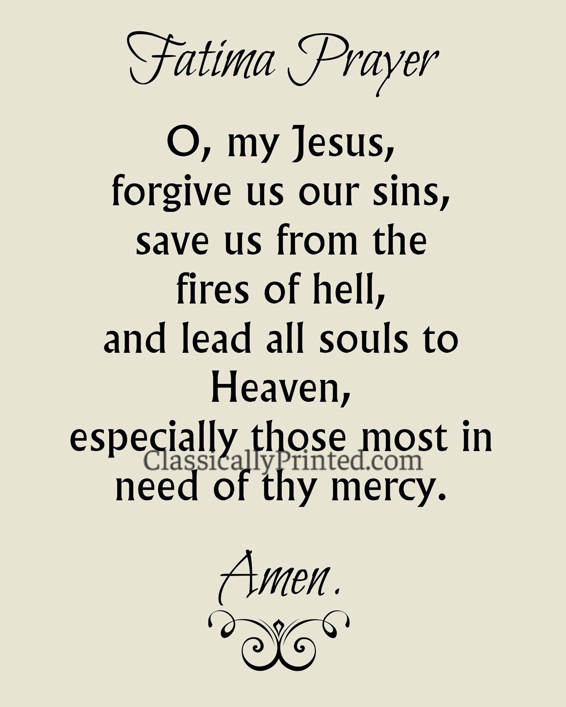 Fatima Prayer Print, 5x7 0r 8x10, Beige or White, Catholic Rosary ...