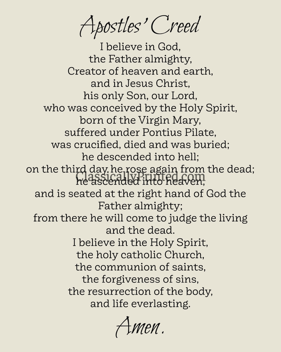 Apostles' Creed Prayer Print, Digital, Instant Download Printable ...