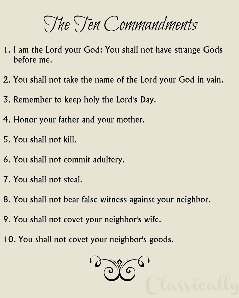 The Ten Commandments Print, Catholic Version, 8x10, 10 Commandments ...