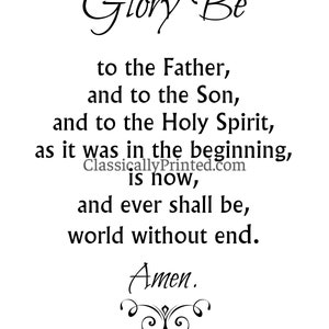 Glory Be Prayer Print, Printable, Digital, Catholic, Doxology, White or ...