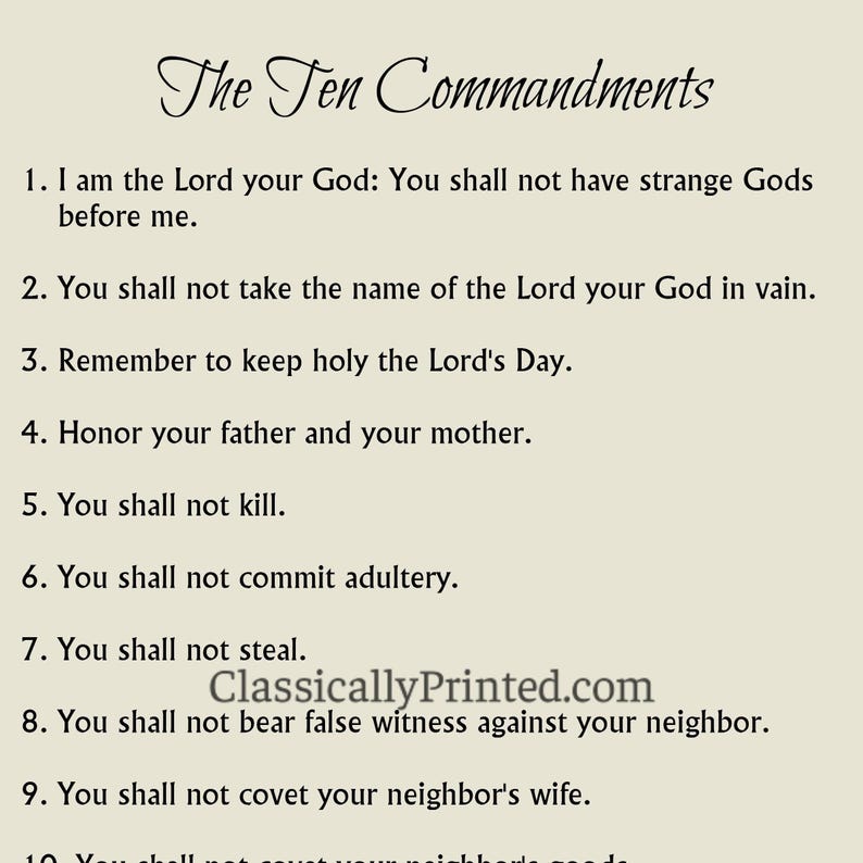 The Ten Commandments Print, Catholic Version, 8x10, 10 Commandments ...