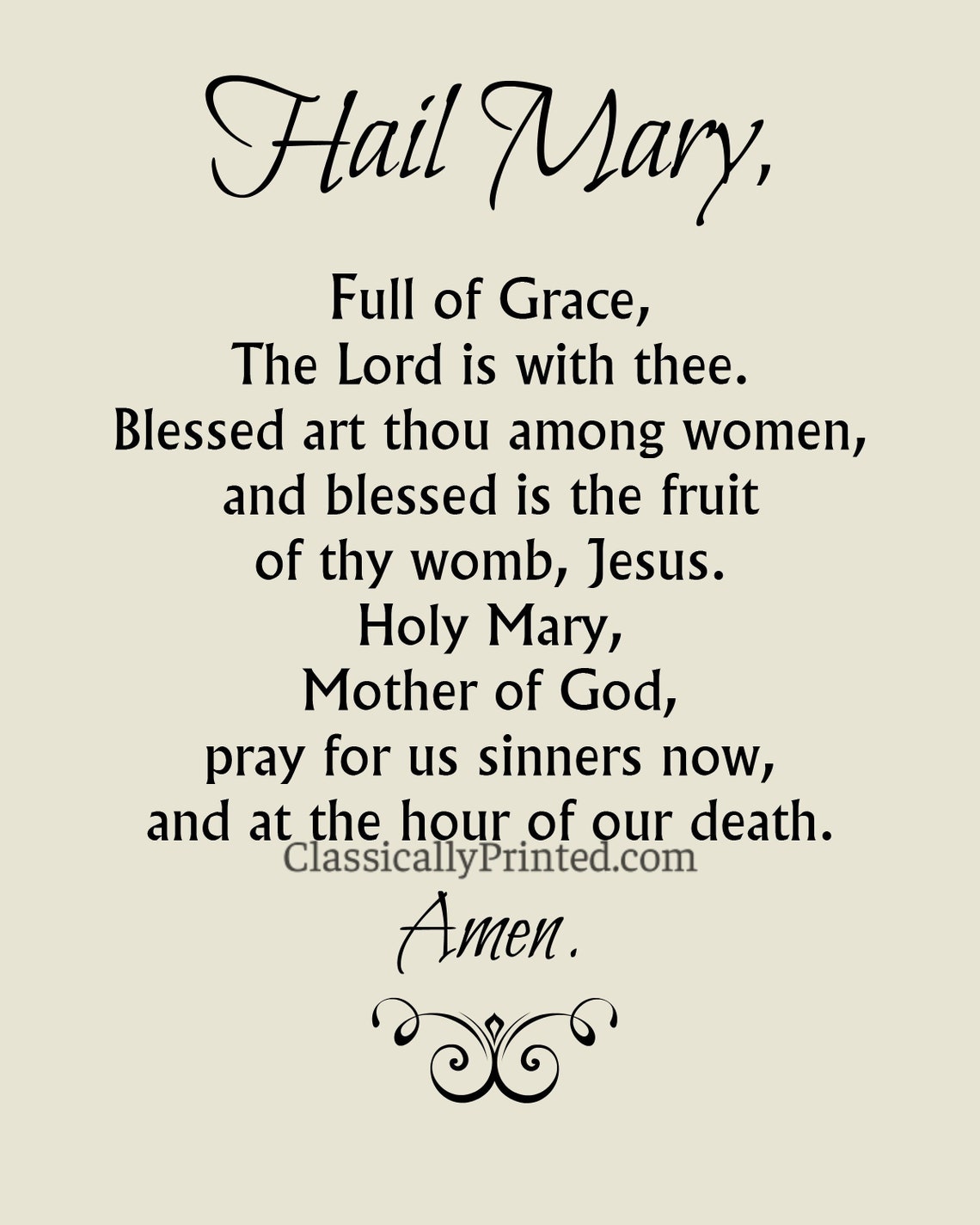 Hail Mary Prayer Print, Printable, Digital, Catholic Rosary Prayer, 5x7 ...