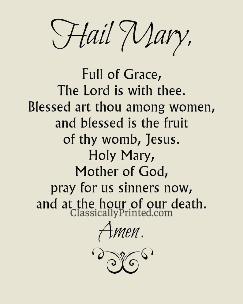 Hail Mary Prayer Print, Printable, Digital, Catholic Rosary Prayer, 5x7 ...