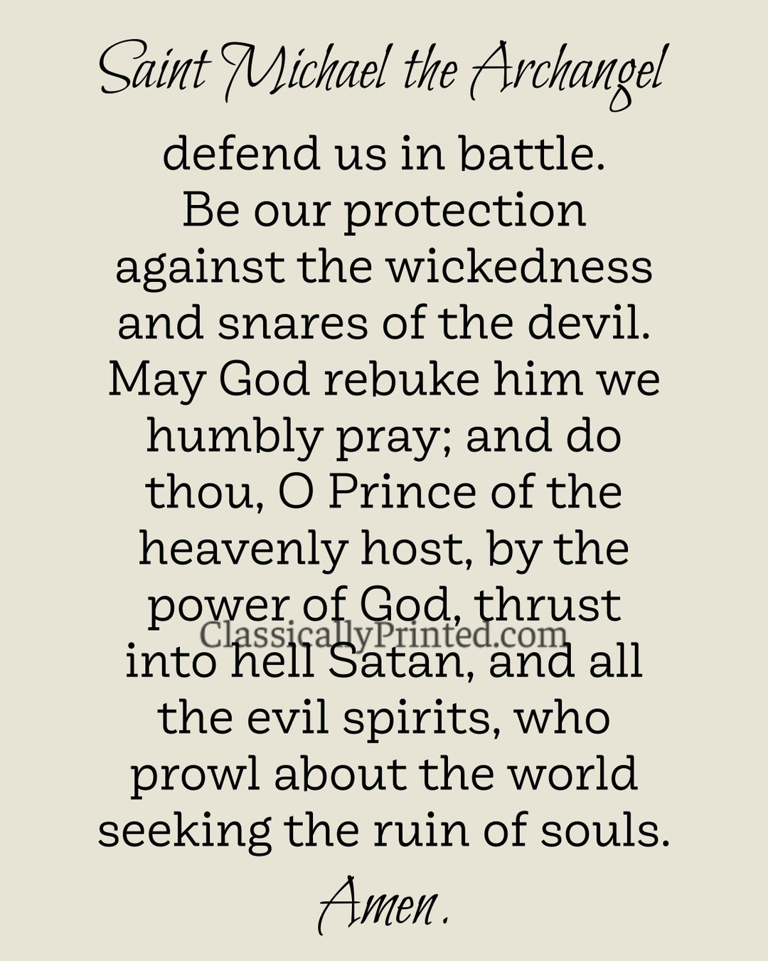Saint Michael Archangel Prayer Print: Catholic Art, Intercession ...