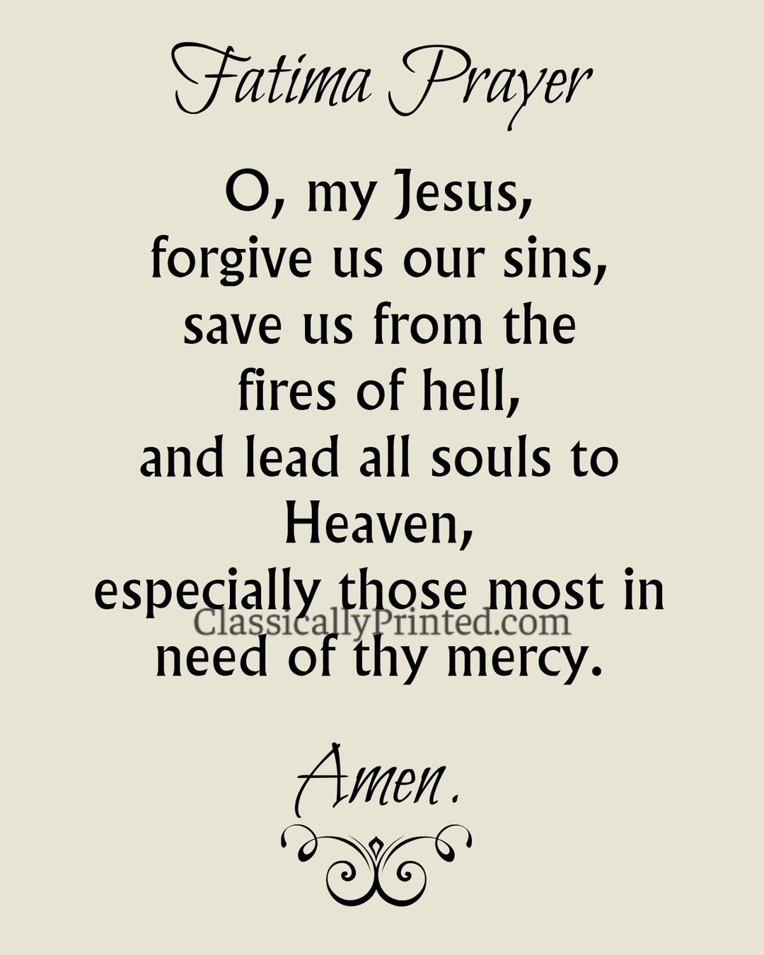 Fatima Prayer Printable: Catholic Rosary Decade (digital Download ...