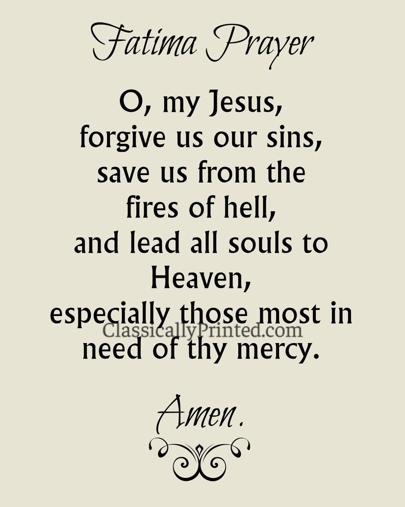 Fatima Prayer Printable: Catholic Rosary Decade (digital Download ...