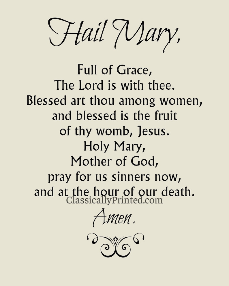 Hail Mary Prayer Print: Catholic Home Decor, First Communion Gift ...