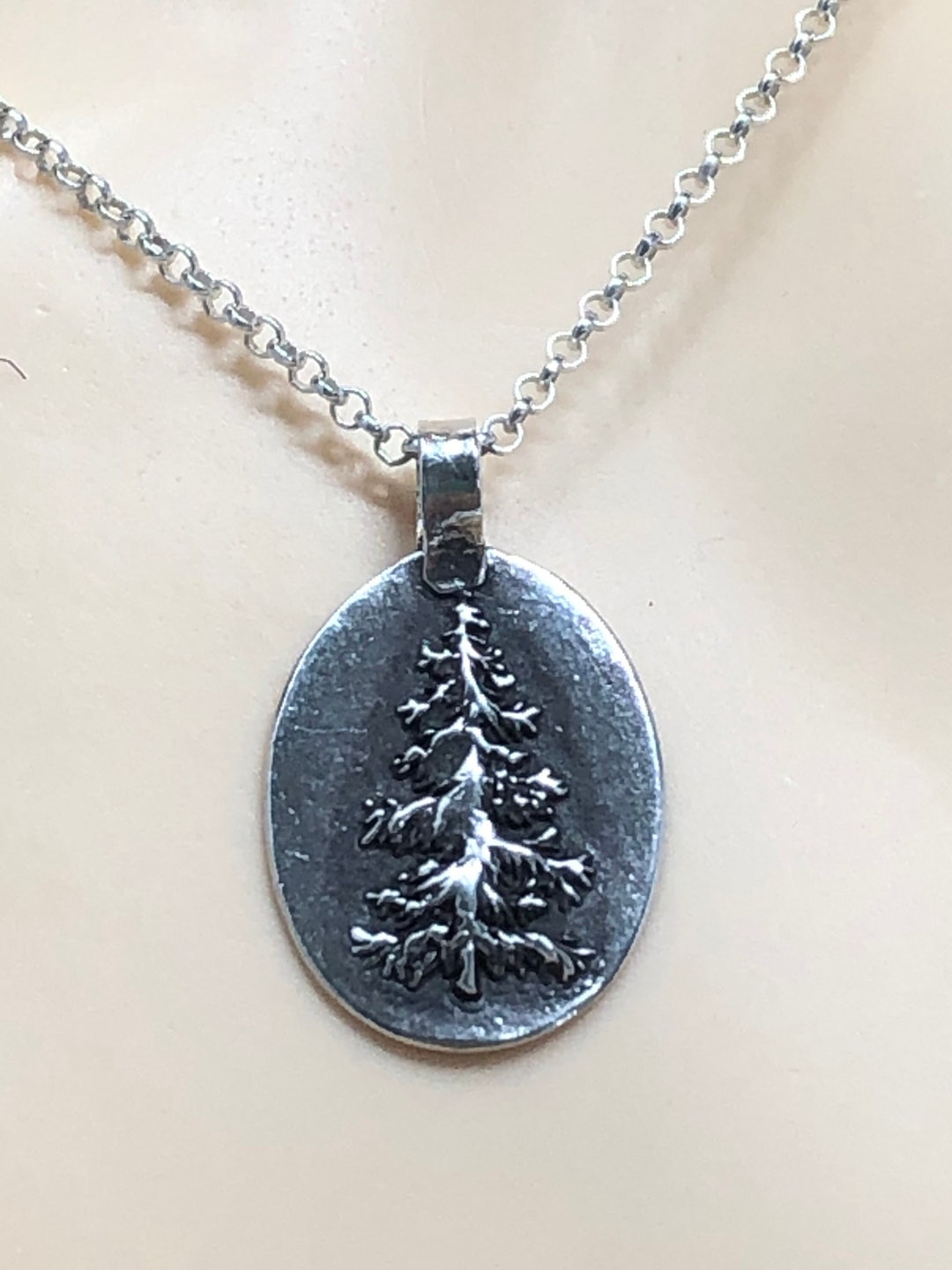 Fine Silver Pine Tree Pendant Necklace - Etsy