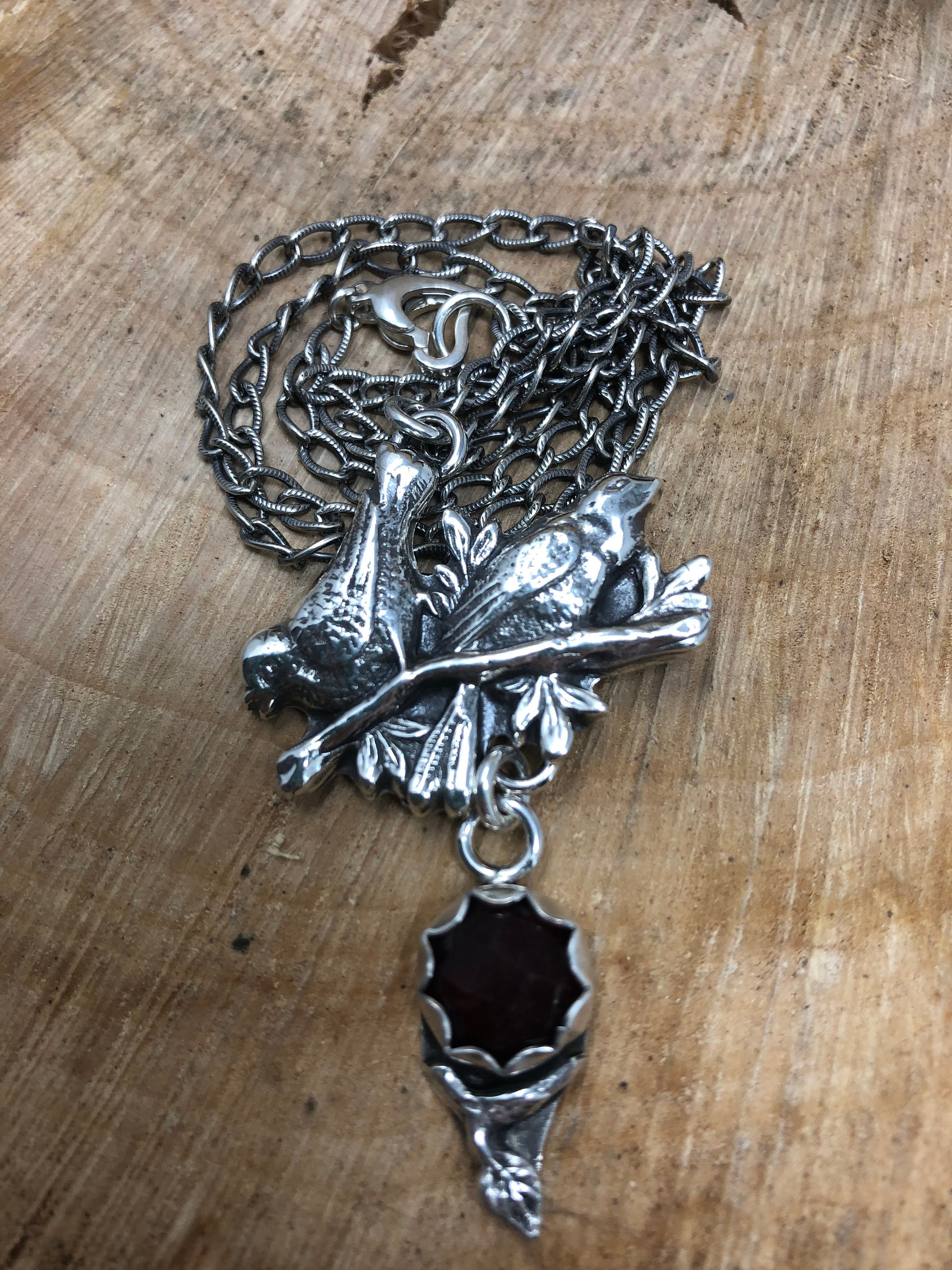 Artisan Silver and Ruby Birdie Statement Necklace - Etsy UK