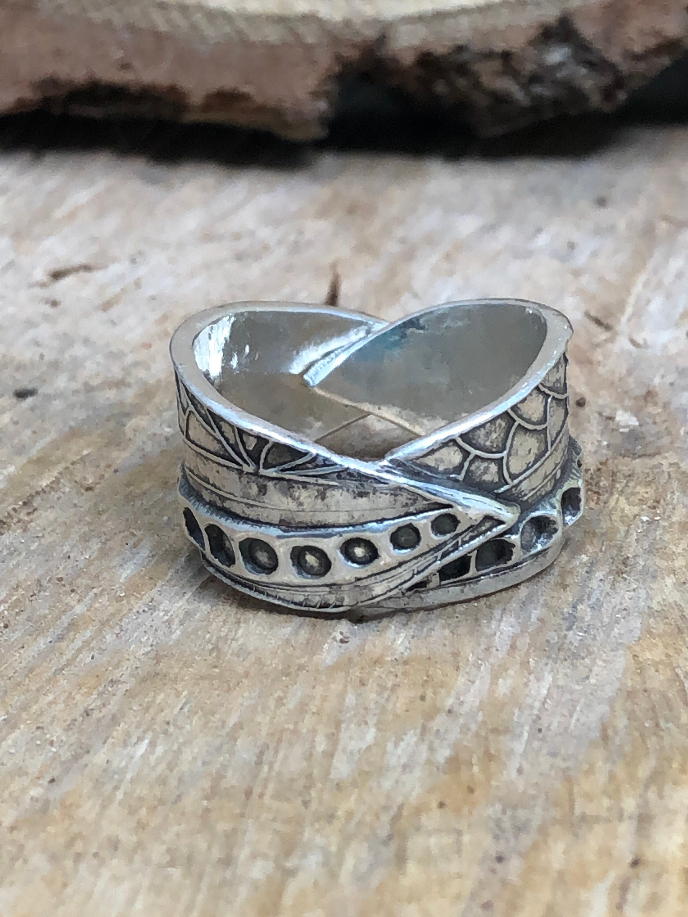 Fine Silver Leaf Overlap Statement Ring | Etsy