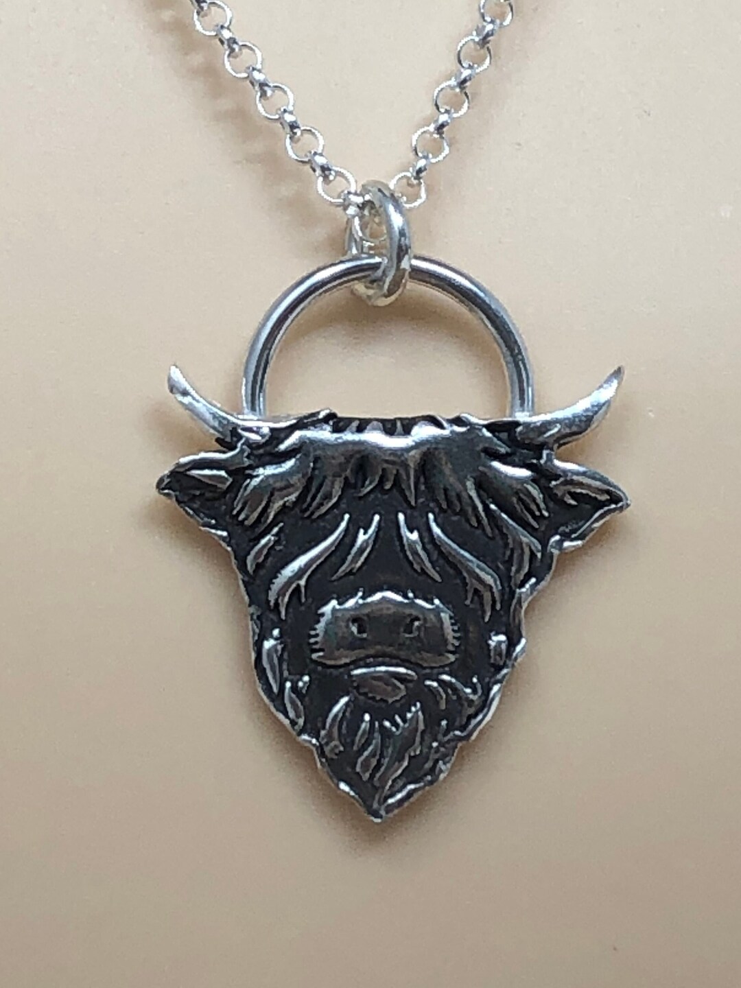 Artisan Fine Silver Highland Cow Pendant Necklace - Etsy