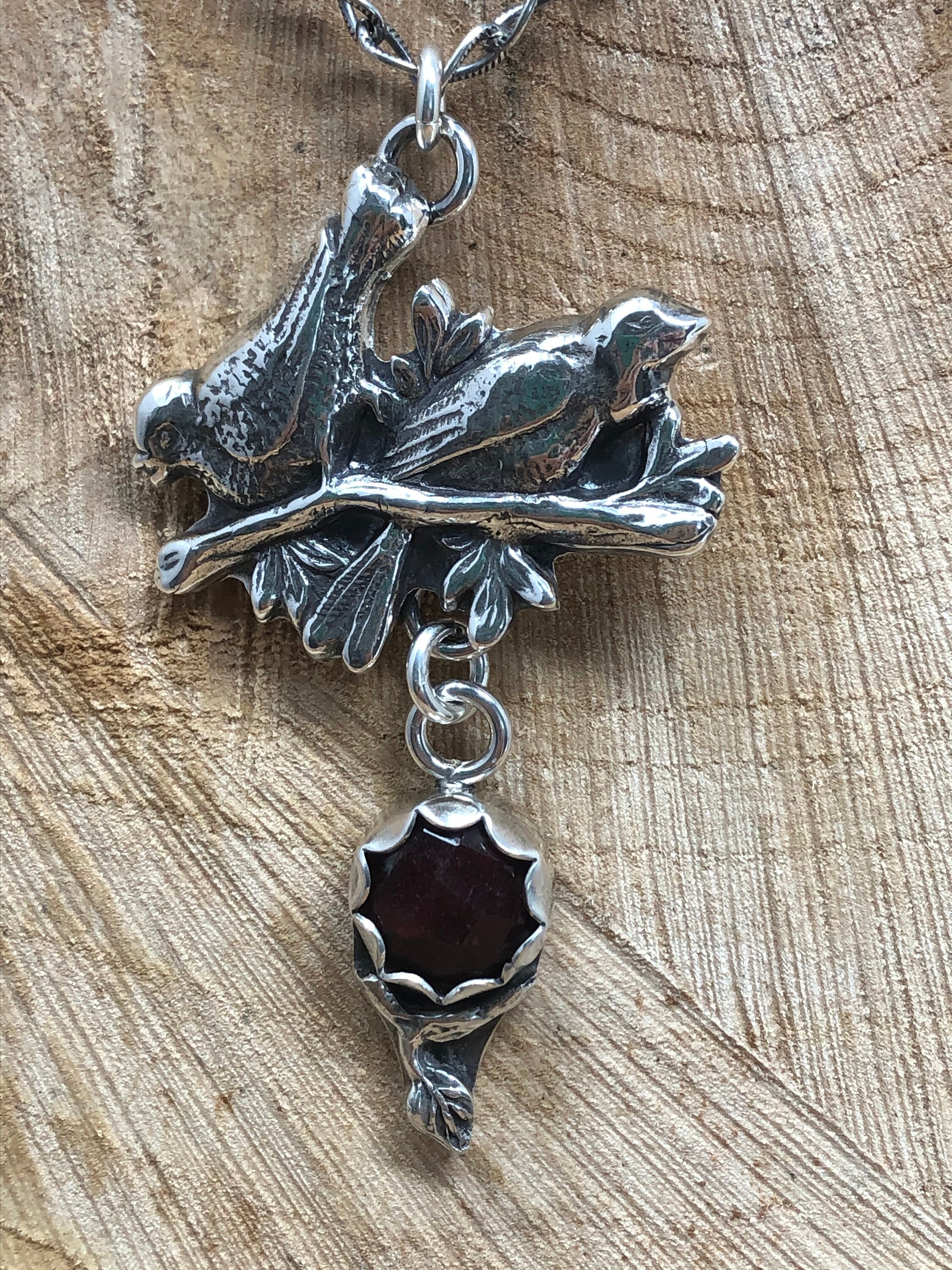 Artisan Silver and Ruby Birdie Statement Necklace | Etsy