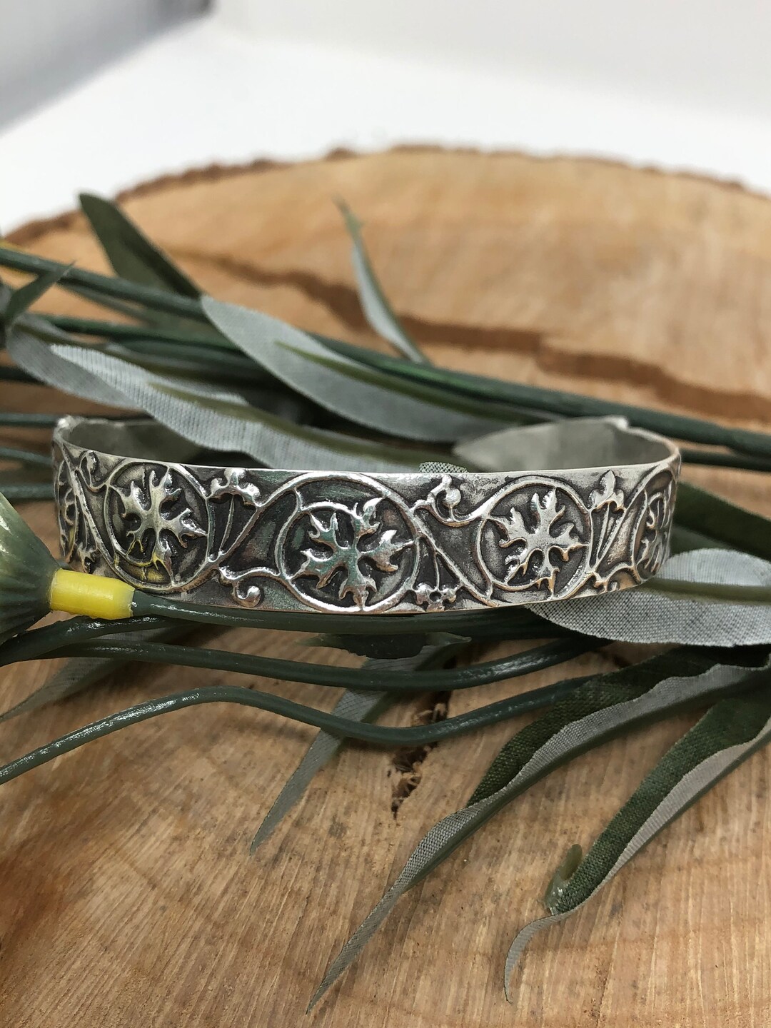 Artisan Fine Silver Ivey Leaf Cuff Statement Bracelet - Etsy