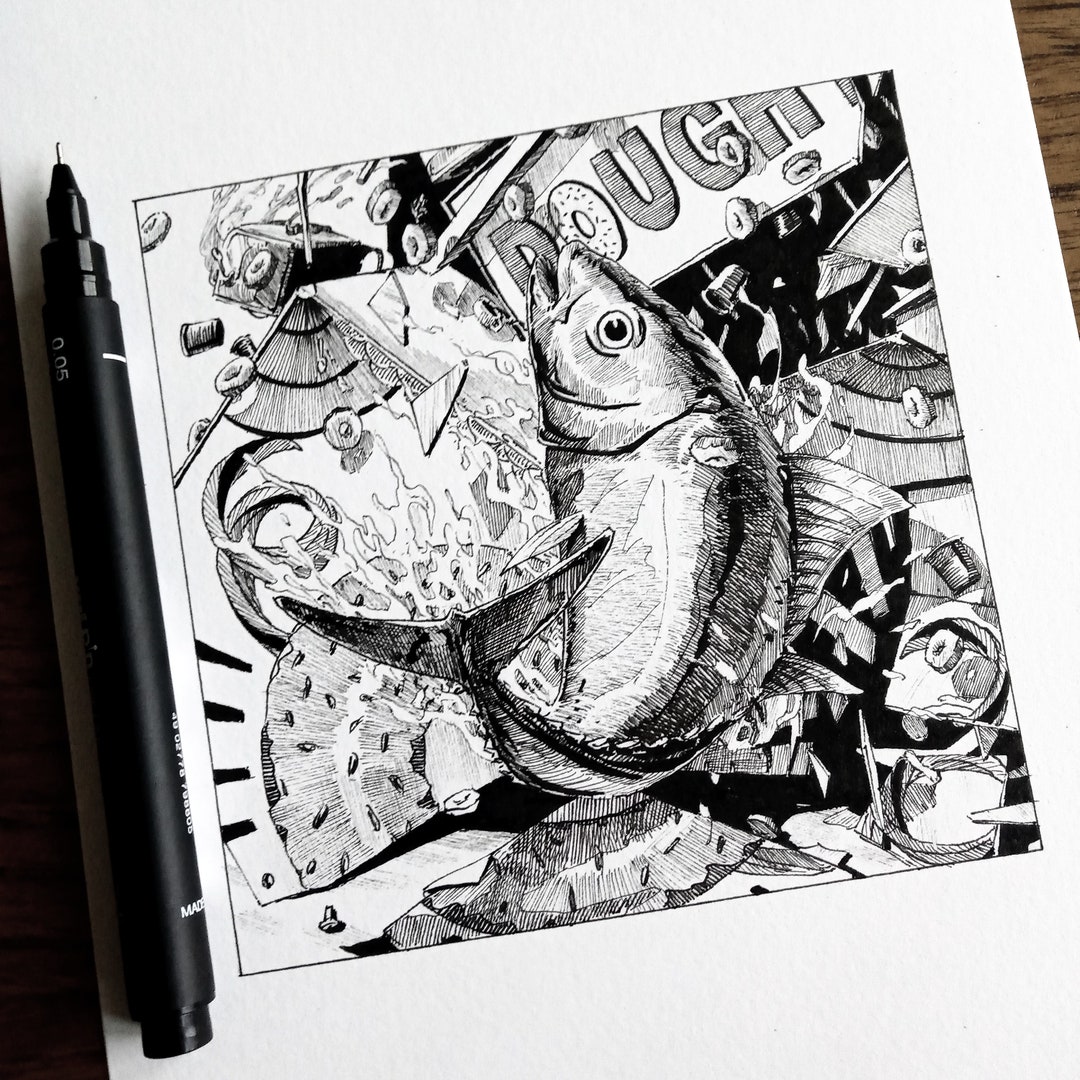 Original Tuna Illustration Hand Drawn Pen and Ink Art - Etsy
