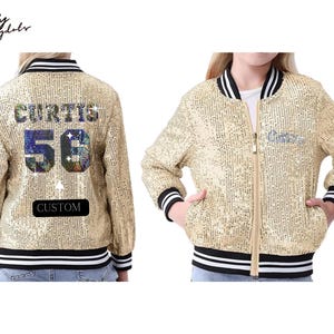Girl's Custom Sequin Glitter Bomber Jacket, Personalized Text or Logo ...