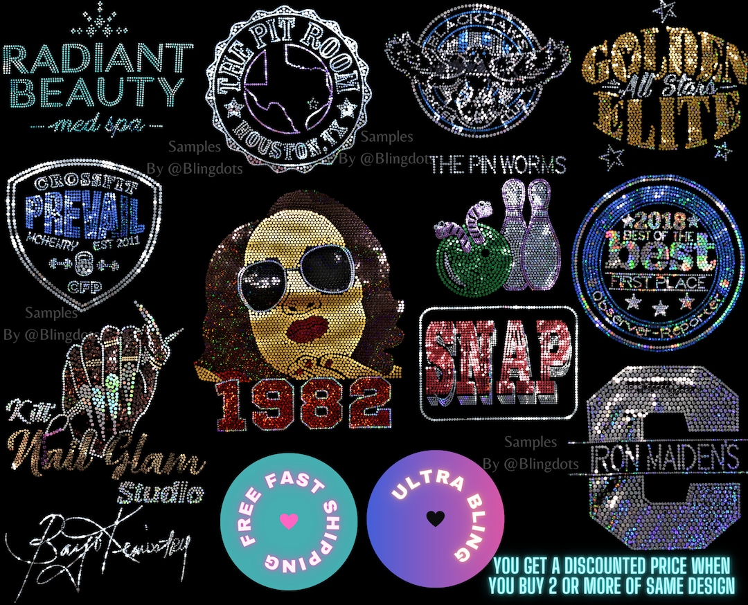 Custom Bling Iron on Transfer Personalize Decal Hot Fix Company Bling ...