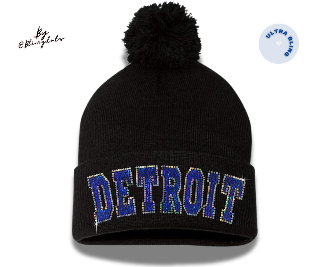 Detroit Bling Beanie - Glitter Pom-pom Knit Winter Sequins Detroit ...