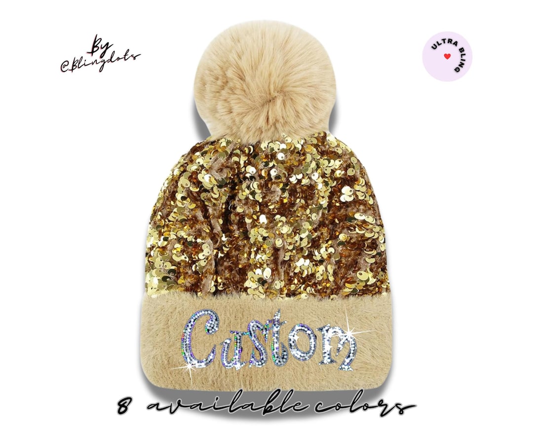 Sequin Beanie - Custom Bling Glitter Winter Knit Hat Pom-pom ...