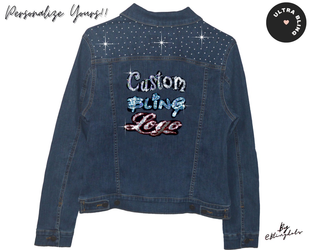 Custom Denim Jacket Bling Logo Jacket Sparkly Glamorous Cheer Jean ...