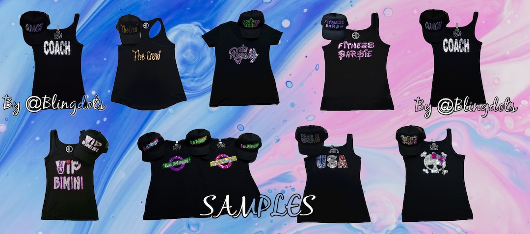 Custom Bling Shirt & Cap Combo Set Tank Top Sequins Logo Glitter ...