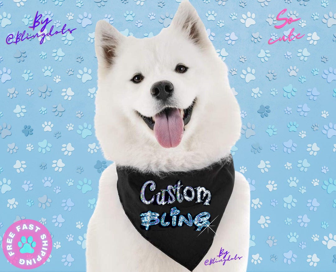 Custom Bling Dog Bandana, Personalized Dog Neckerchief, Custom Dog ...