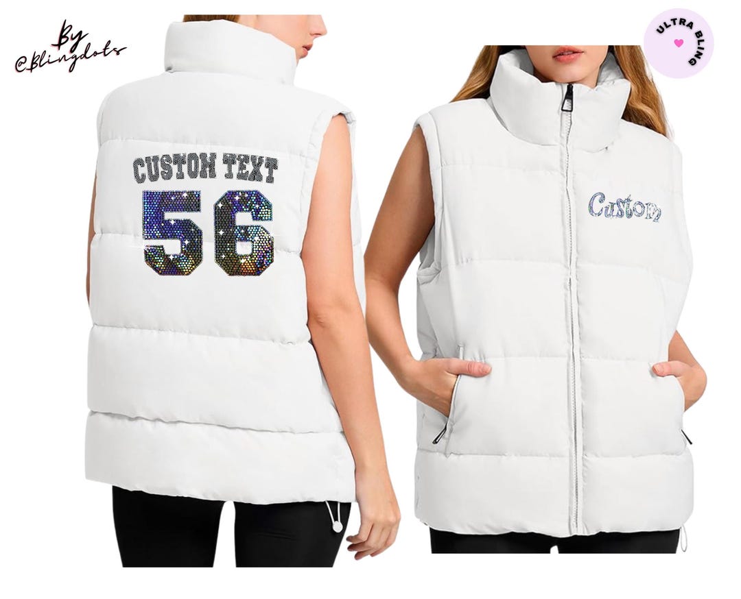 Custom Bling Puffer Vest Winter Zip up Oversized Padded Puffy Jacket ...