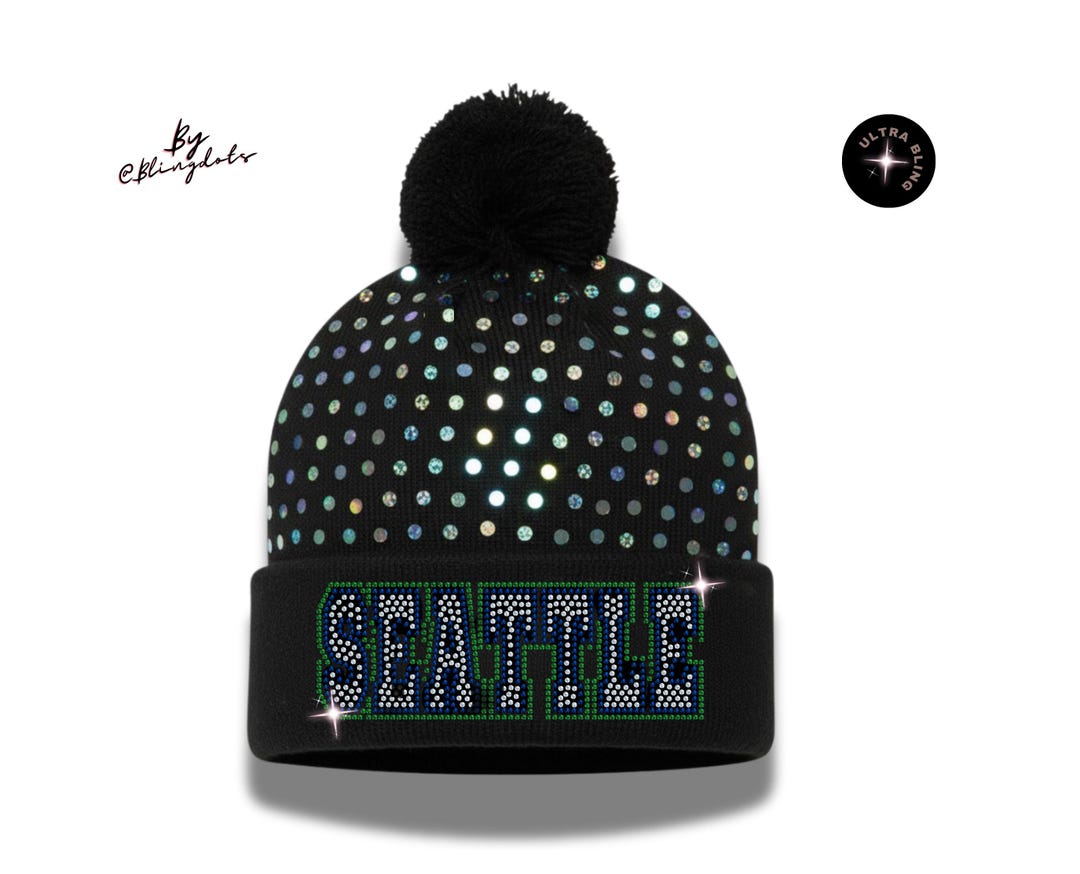 Seattle Sequin Beanie - Ultra Bling Pom Pom Winter Hat - Emerald City ...