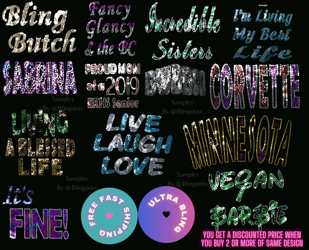 Custom Bling Text Iron on Heat Transfer Add Personalized Text Phrase ...