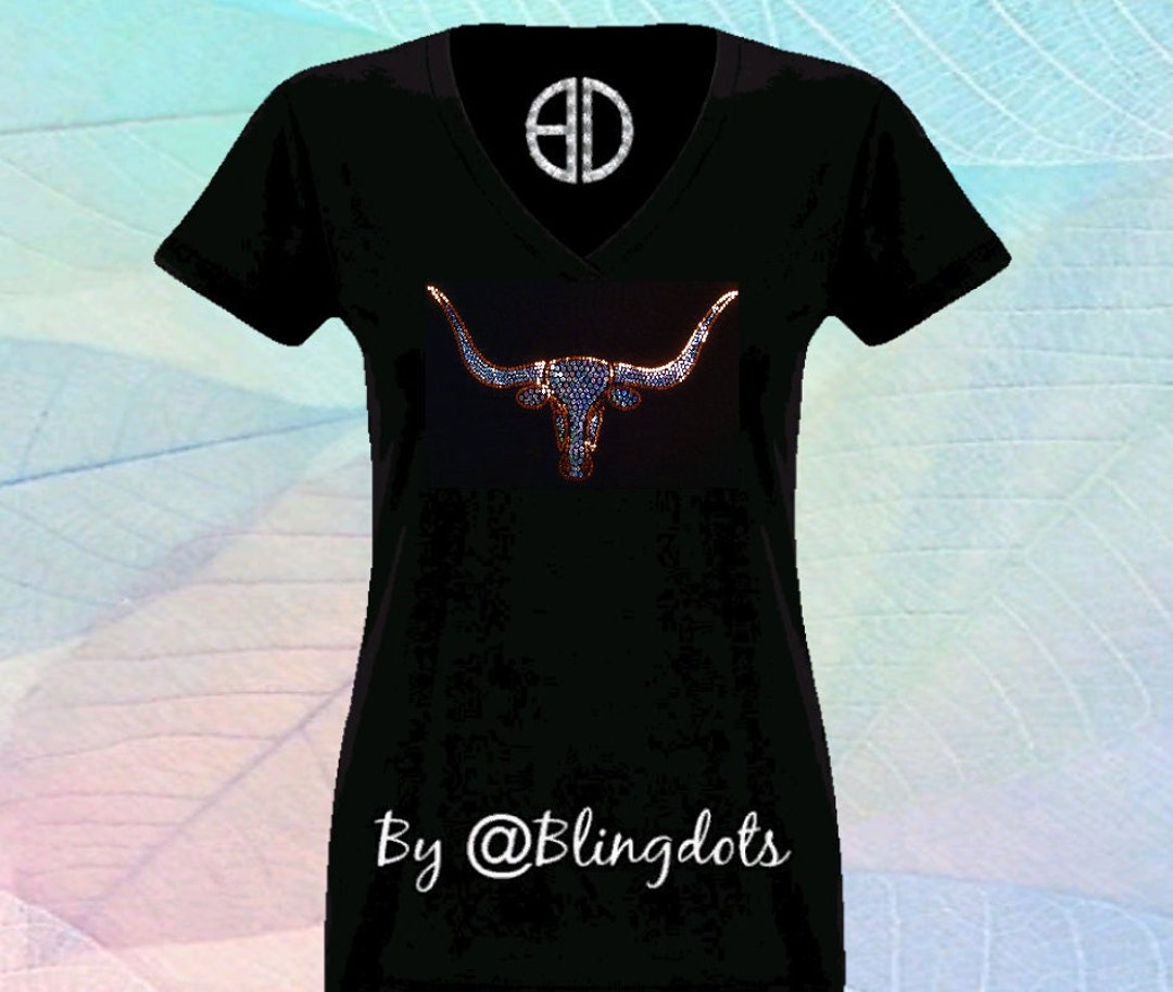 Longhorn Bull Bling Shirt –sparkly Western Tee for Women, Rodeo Outfit ...