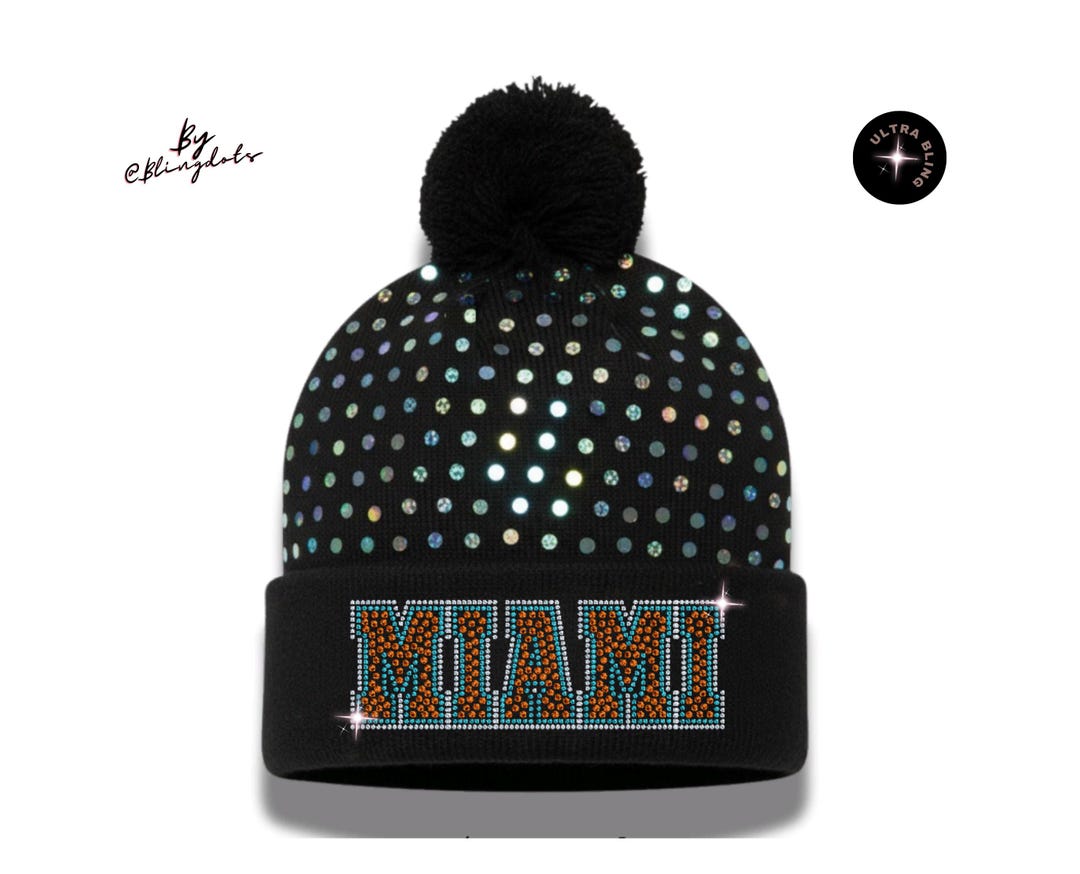 Miami Sequin Bling Beanie • Custom Holographic City Skyline Hat ...