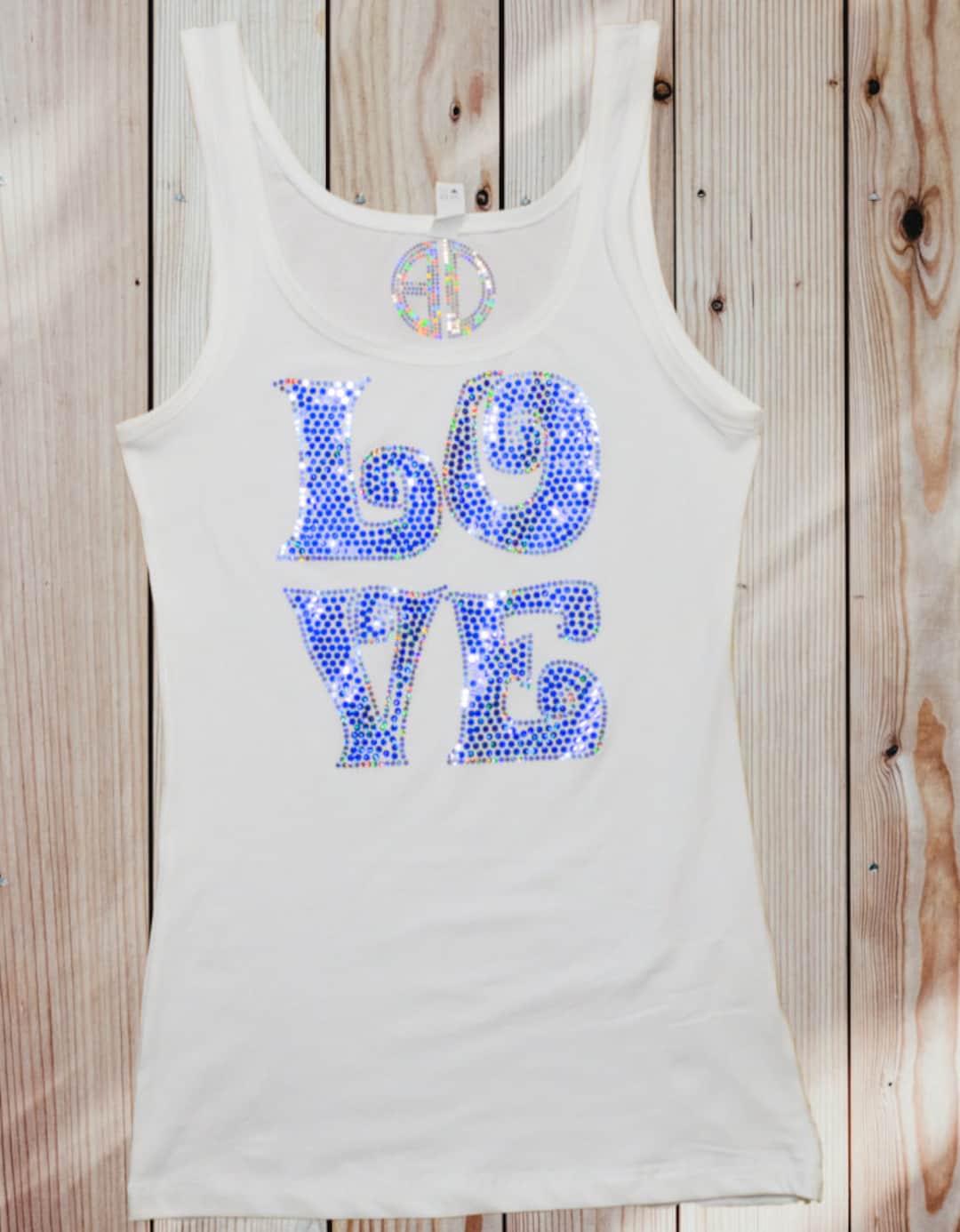 Women's White Love Bling Tank Top Sequins Sparkly T-shirt - Etsy