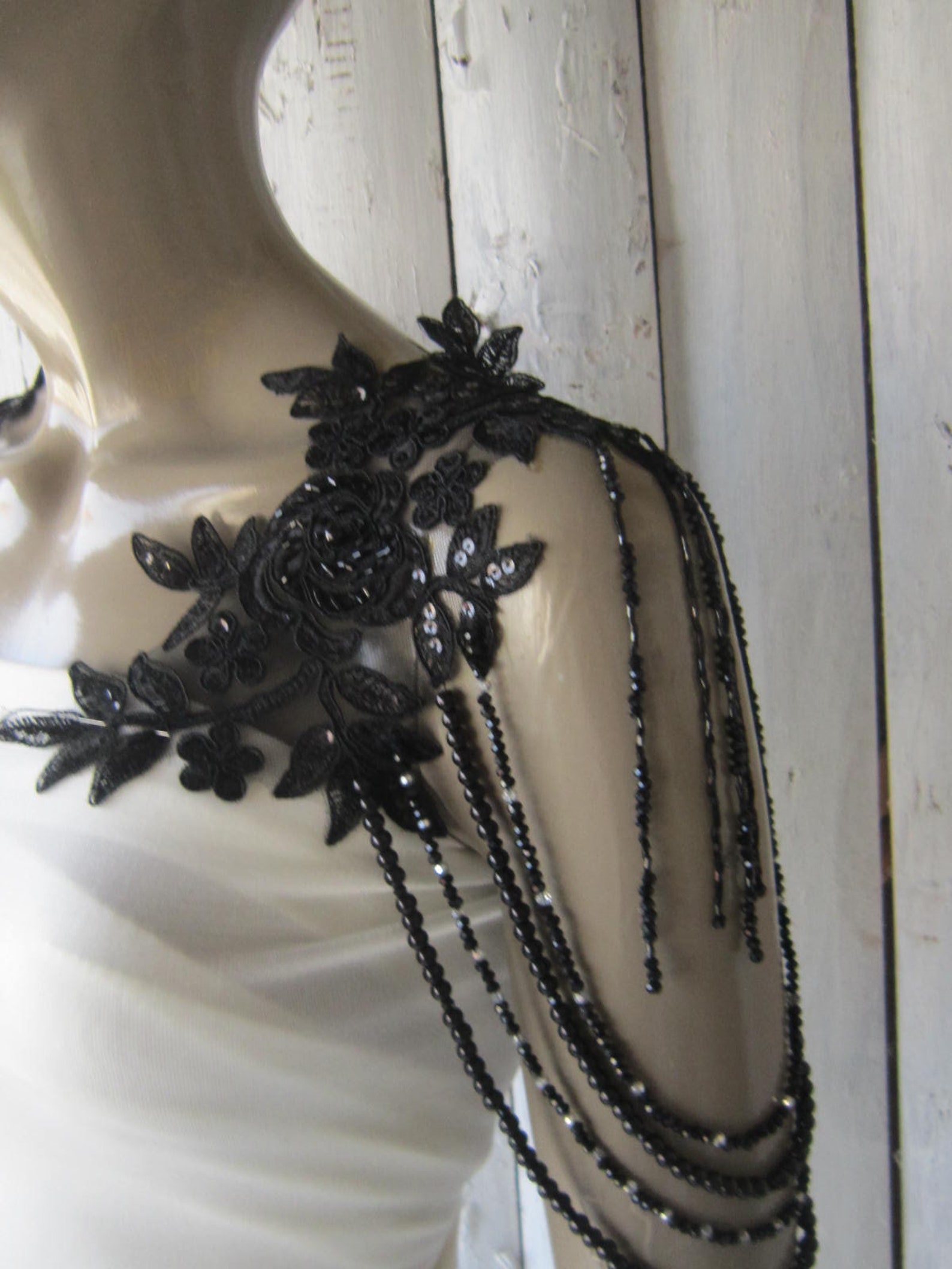 Detachable Black Lace Straps Black Pearl Lace Bridal Strap - Etsy