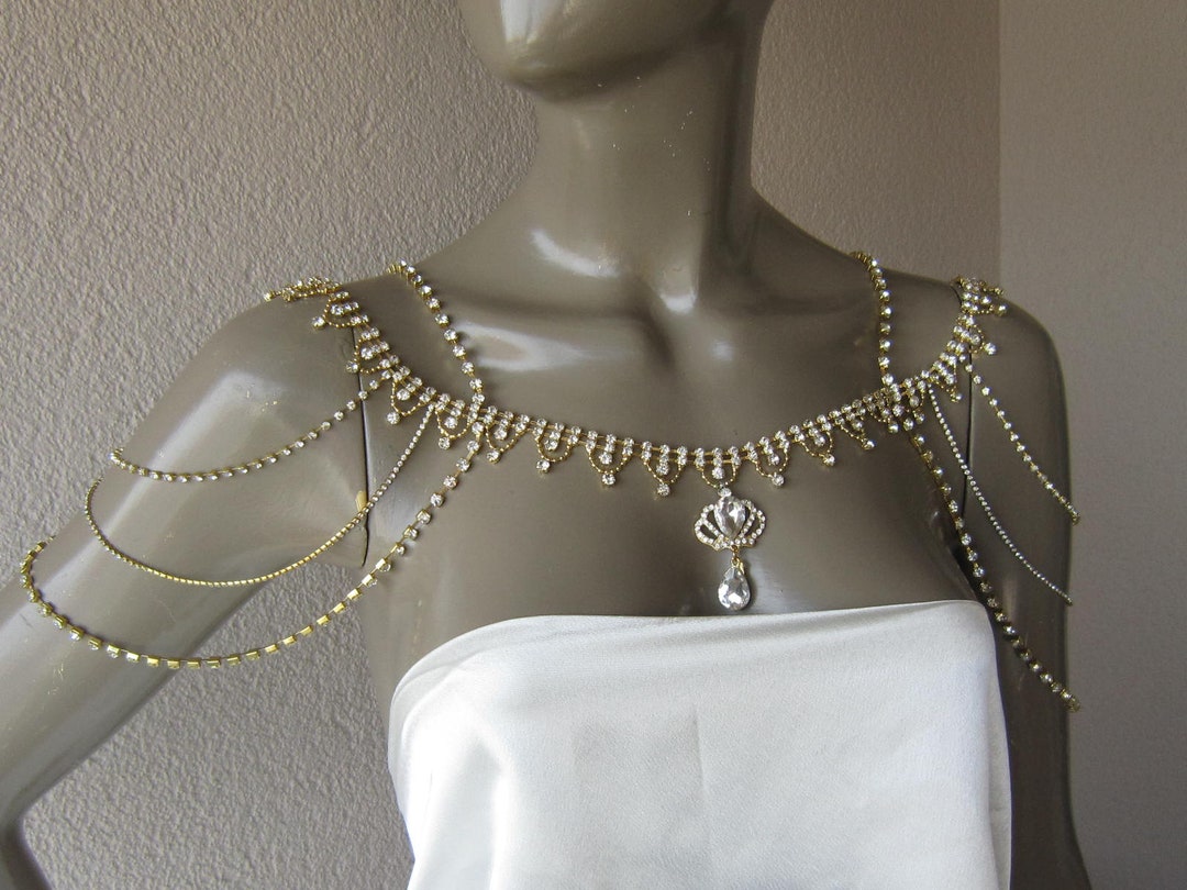 Gold Shoulder Necklace, Wedding Shoulder, Rhinestones Shoulde Jewelry ...