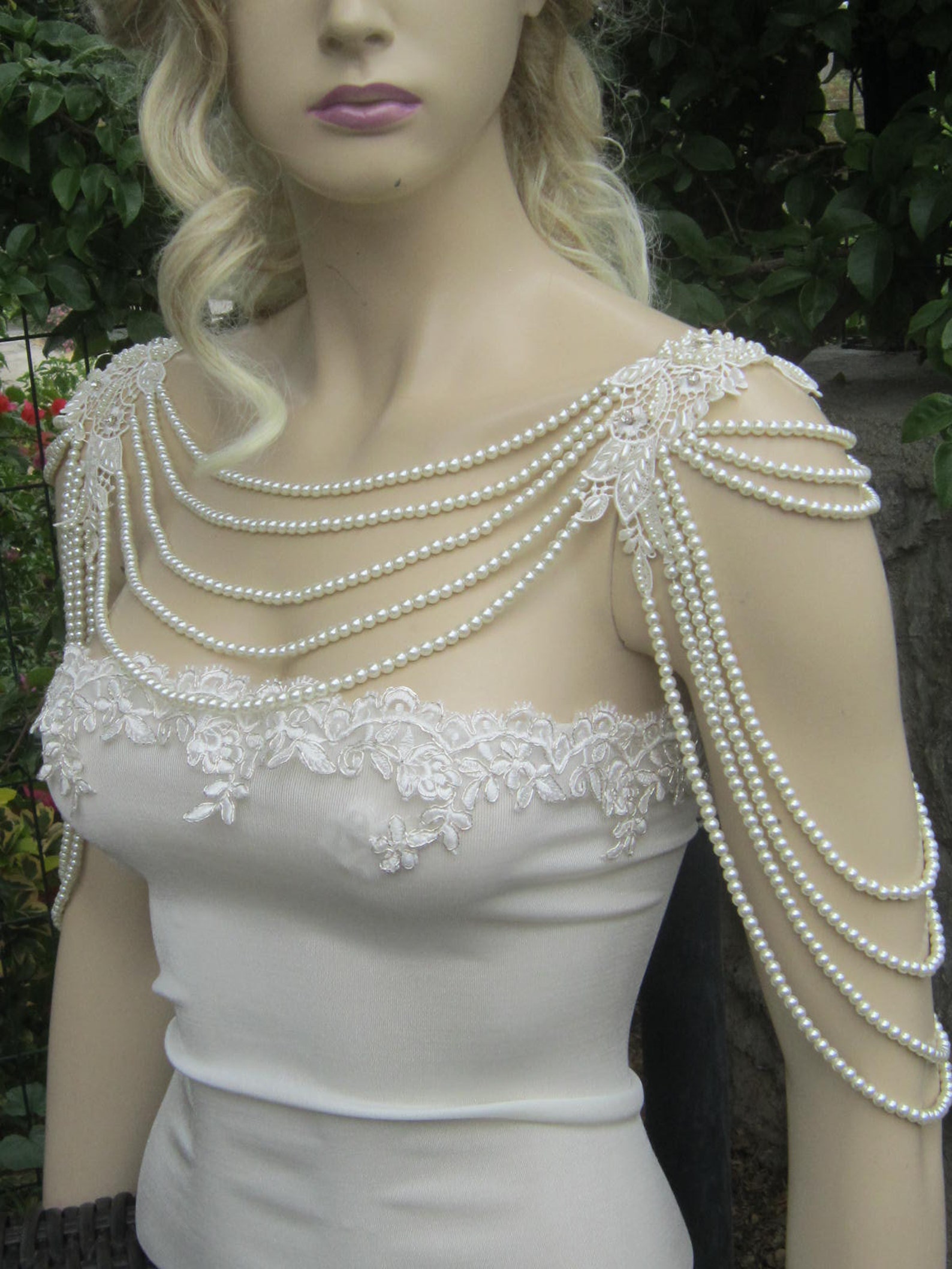 Ivory Lace Shoulder, Wedding Shoulder, Bridal Shoulder Necklace, Pearl ...