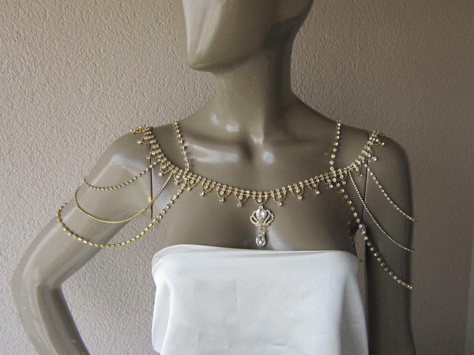 Gold Shoulder Necklace, Wedding Shoulder, Rhinestones Shoulde Jewelry ...