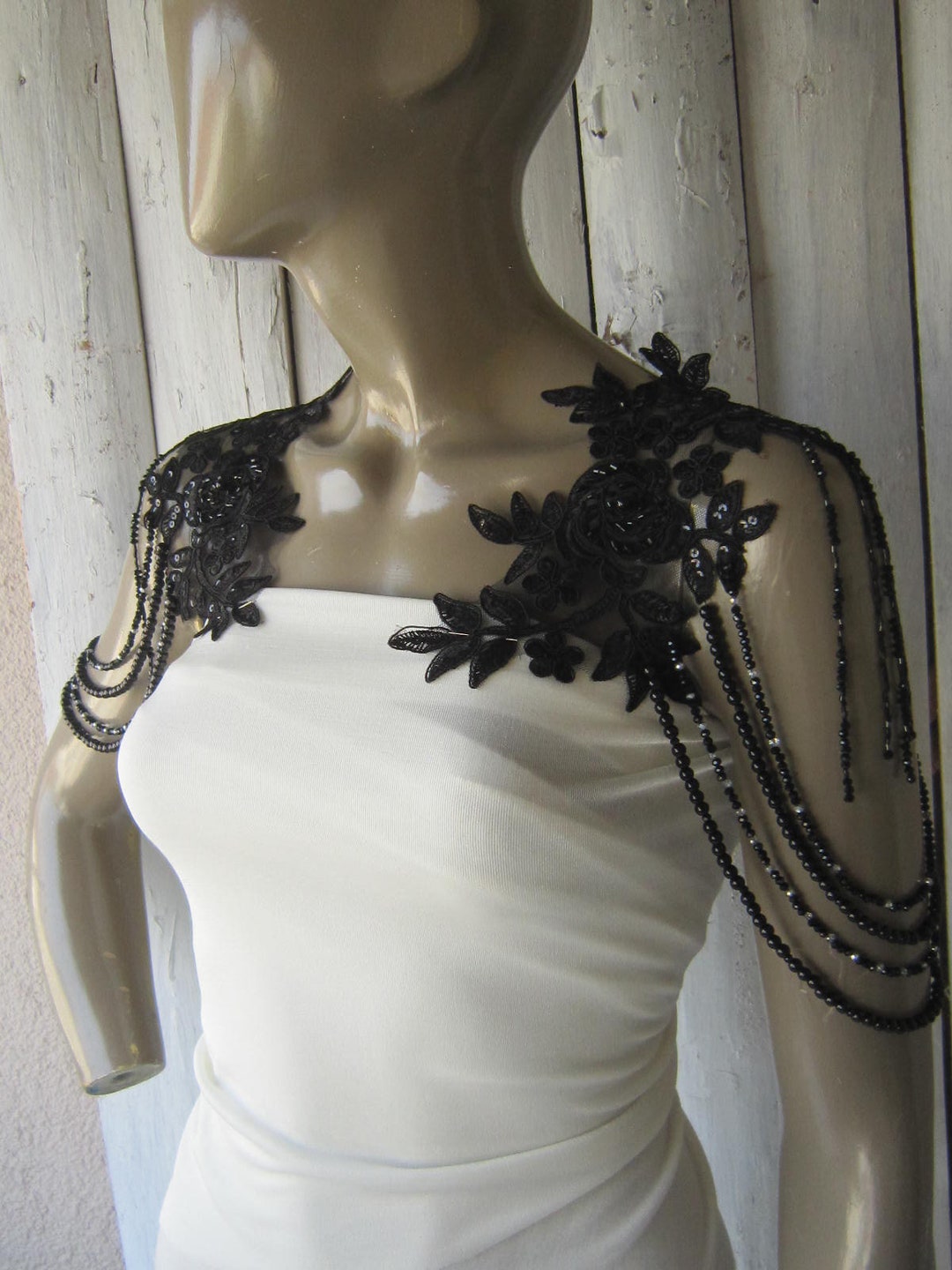 Detachable Black Lace Straps, Black Pearl Lace Bridal Strap, Lace ...