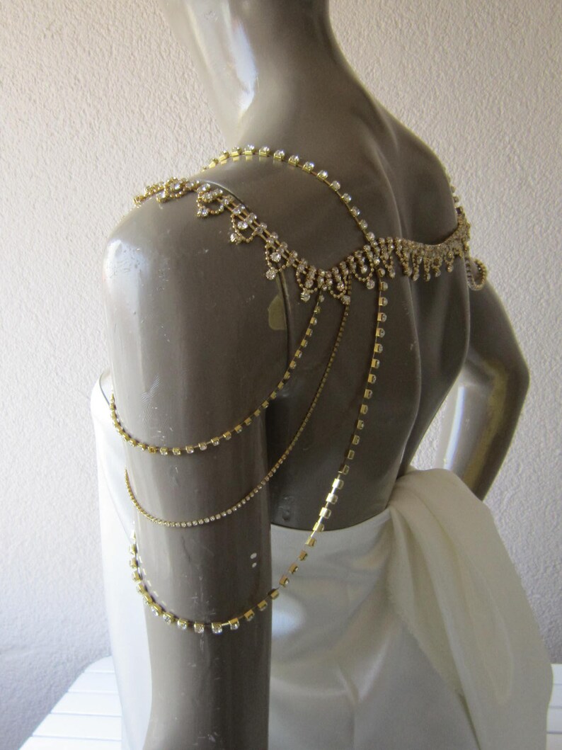 Gold Shoulder Necklace, Wedding Shoulder, Rhinestones Shoulde Jewelry ...