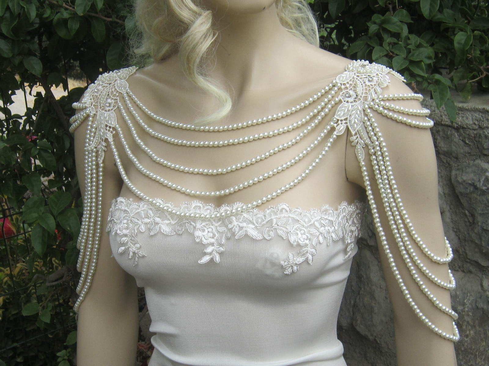 Ivory Lace Shoulder, Wedding Shoulder, Bridal Shoulder Necklace, Pearl ...
