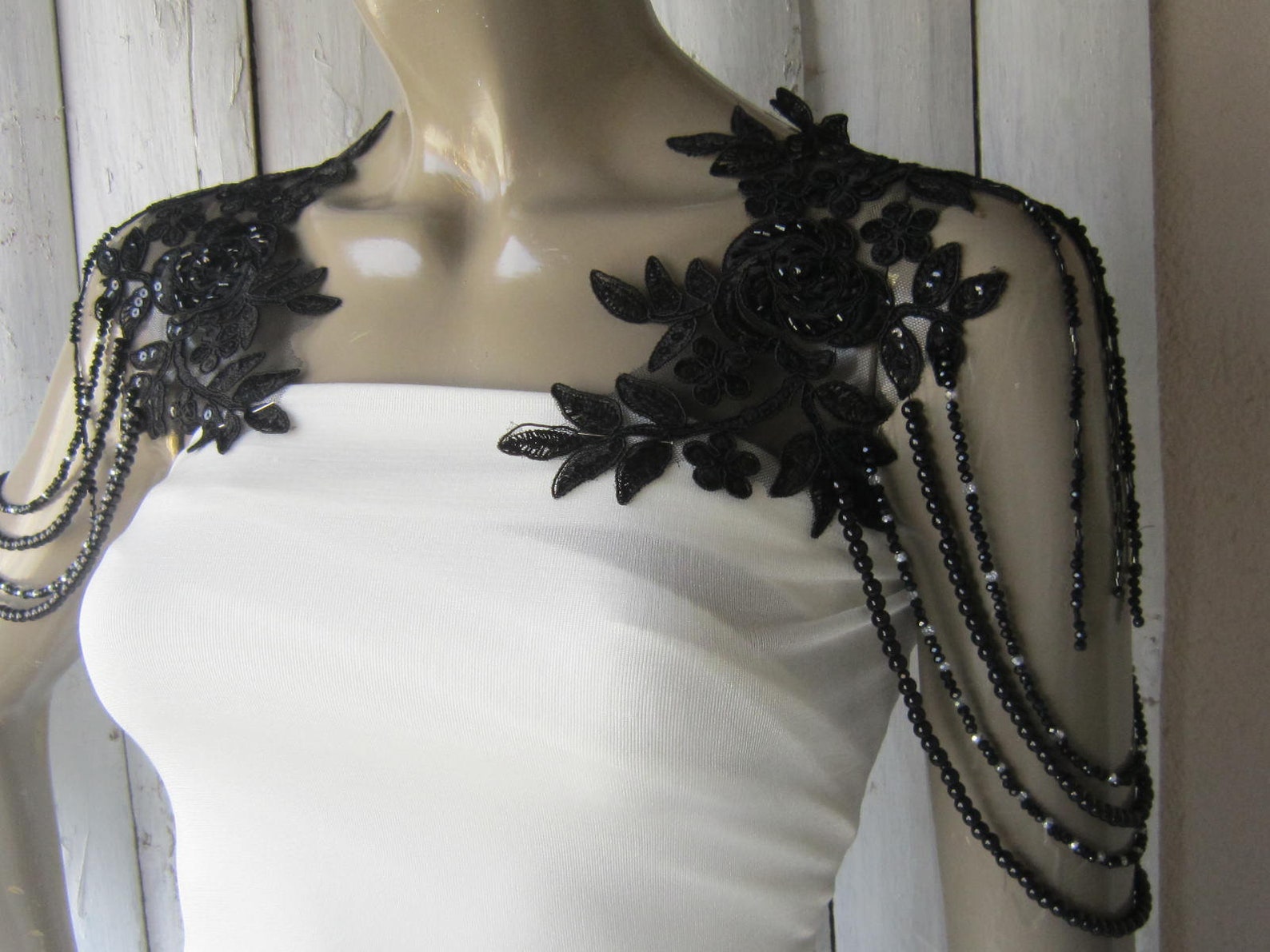 Detachable Black Lace Straps Black Pearl Lace Bridal Strap - Etsy