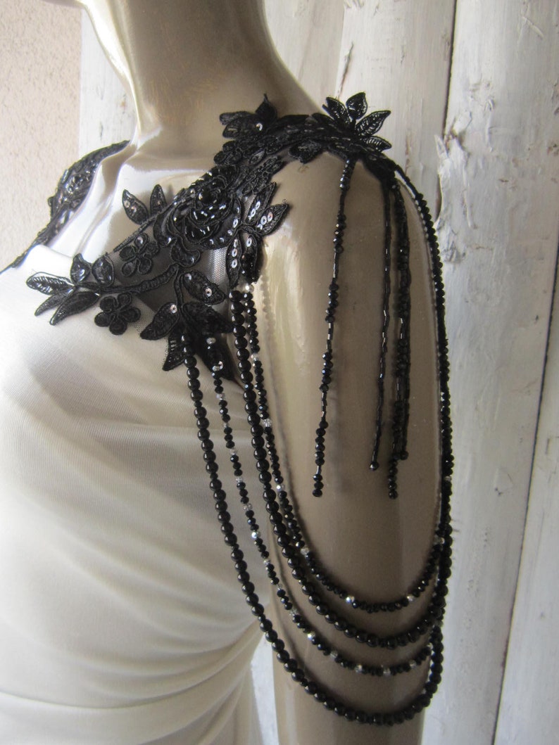 Detachable Black Lace Straps Black Pearl Lace Bridal Strap - Etsy