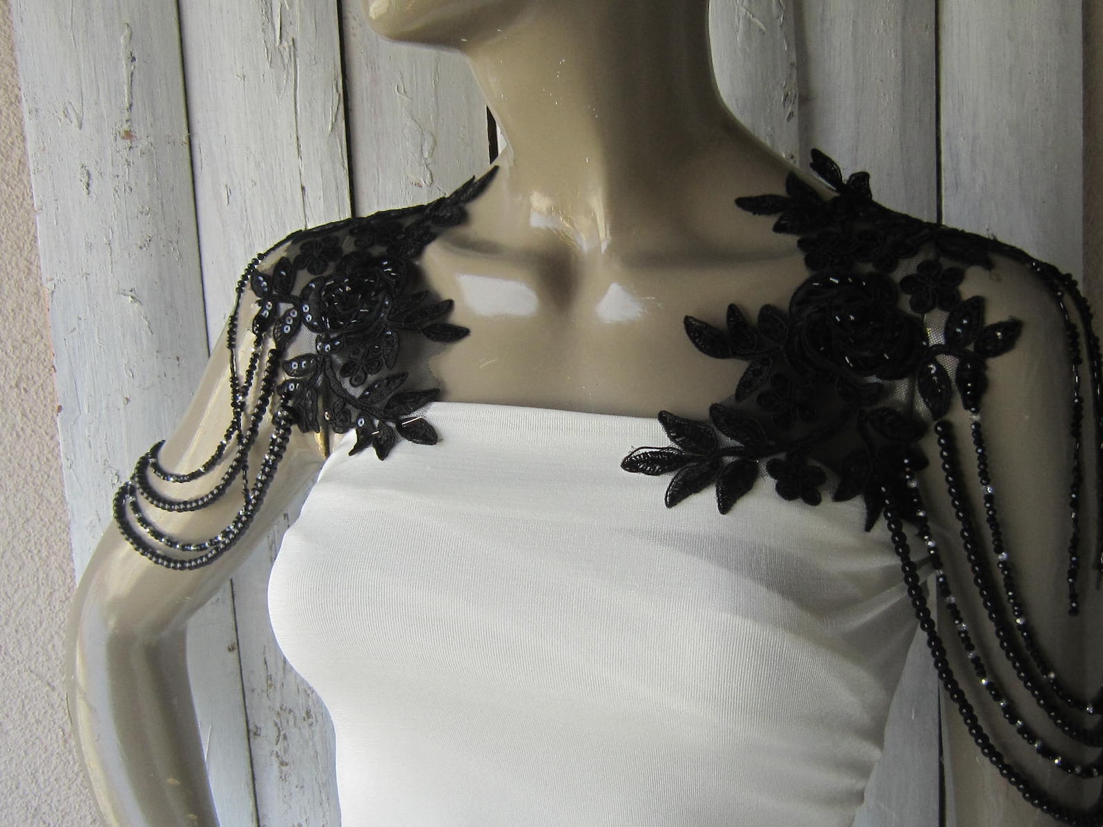 Detachable Black Lace Straps Black Pearl Lace Bridal Strap - Etsy