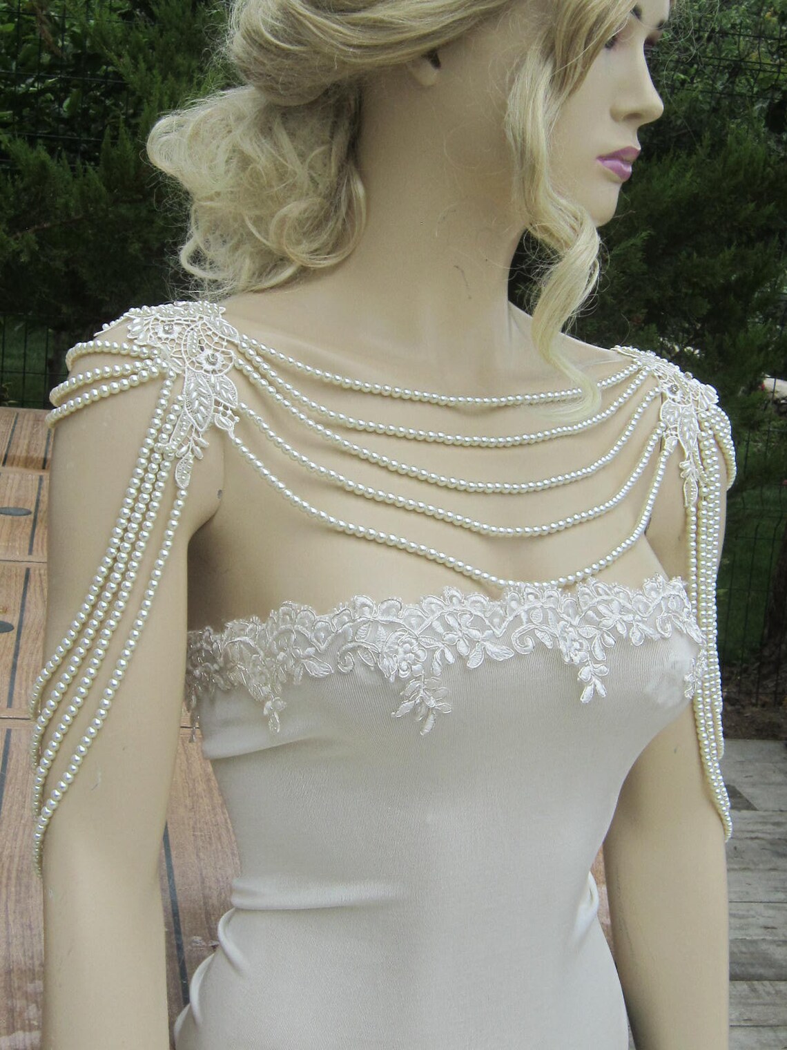 Ivory Lace Shoulder, Wedding Shoulder, Bridal Shoulder Necklace, Pearl ...