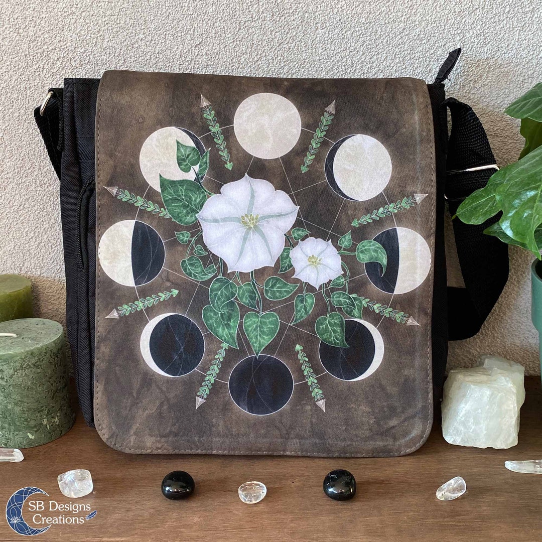 Moon Flower Bag | Moon Phases Bag | Witch Messenger Bag | Moon Circle ...