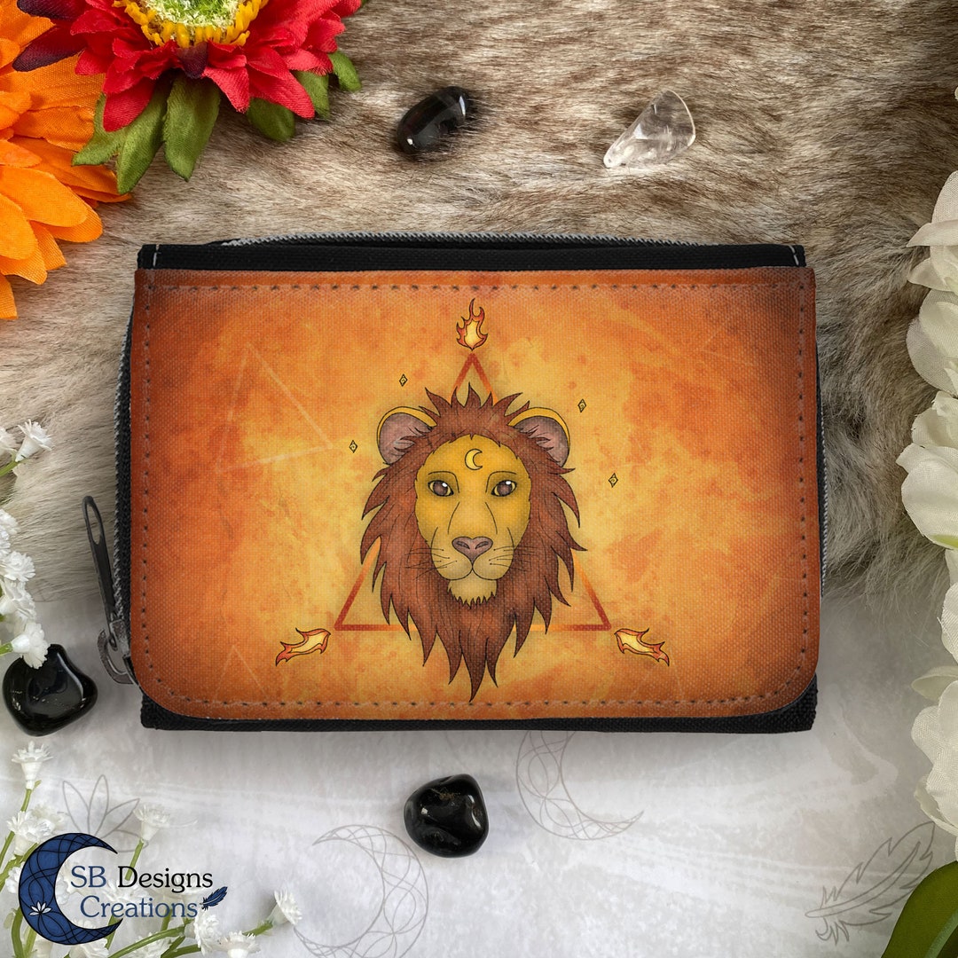 Lion Fire Element Wallet With Zipper | Fantasy Art Wallet | Lion Spirit ...