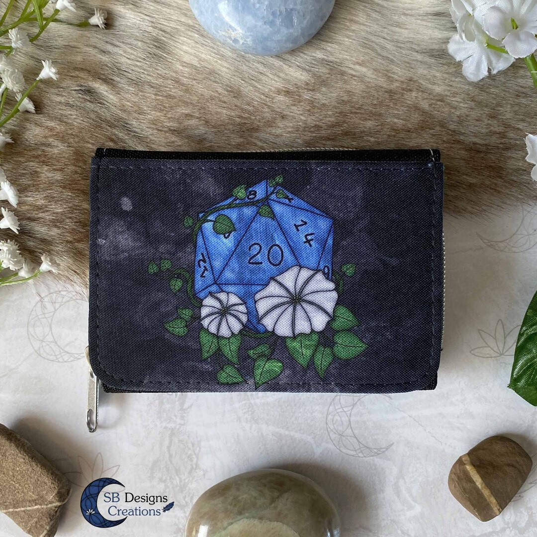 D20 Dice Moonflowers Wallet | Dnd Fan-art | Dnd Dice | DND Zipper ...